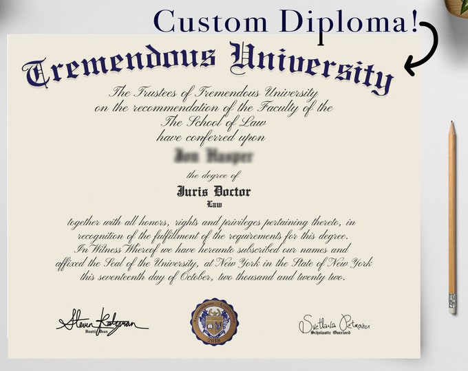 Custom Fake Diploma - Framed - Custom Replica Law School Diploma ...