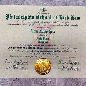Bird Law Diploma - Always Sunny - Custom Diploma - IASIP - Philadelphia ...