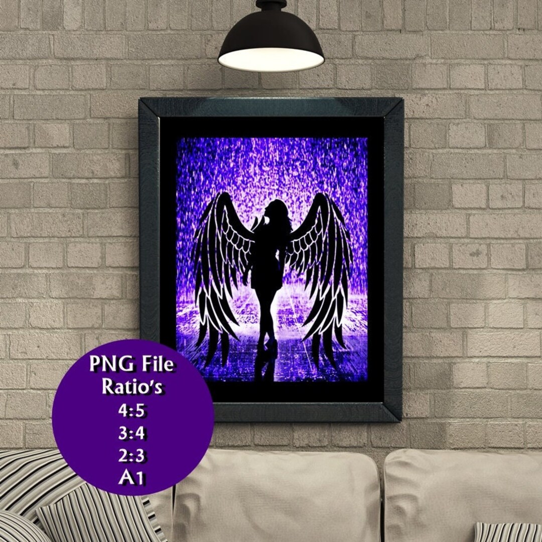 Purple Wall Art,black Angel Art,guardian Angel,divine Feminine,purple ...