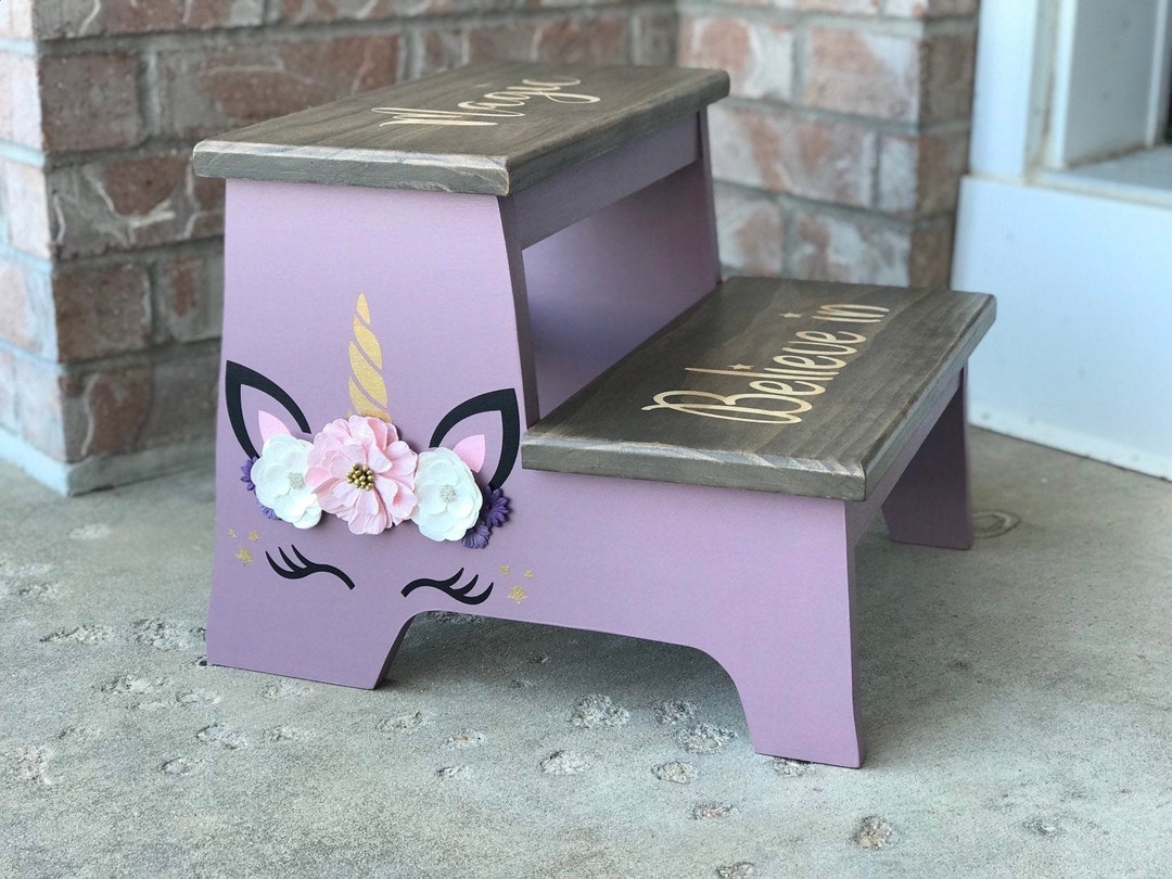 Hand-painted Unicorn Step Stool: Girly Bathroom Decor, Girls Room - Etsy