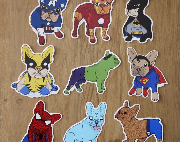Frenchie Super Heroes Sticker Pack | Etsy