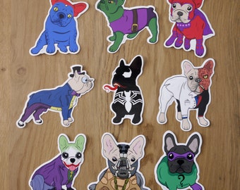 Frenchie Super Heroes Sticker Pack | Etsy