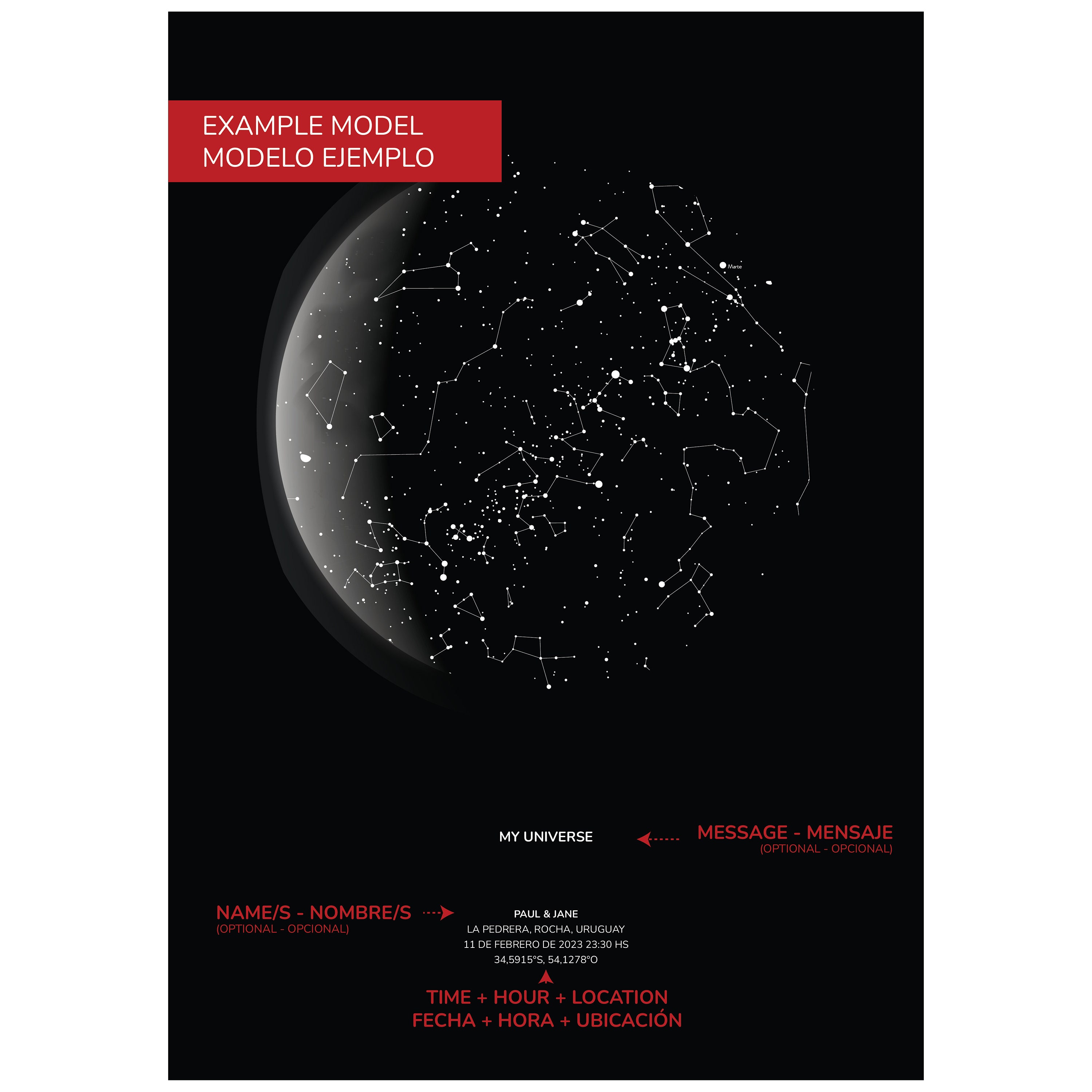 Custom Star Map by Date, Moon Model, Digital Download Night Sky Poster ...