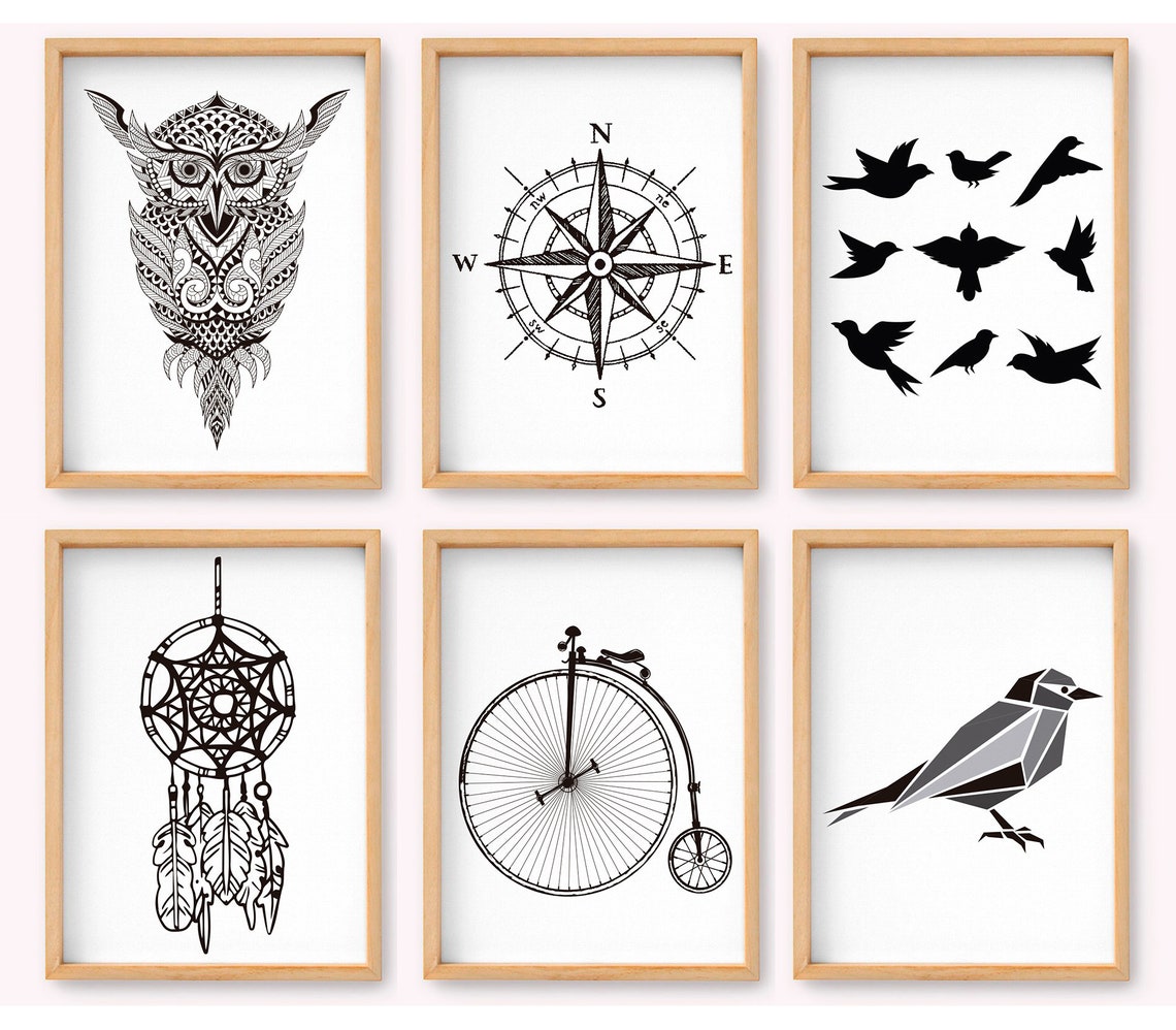 Nordic Wall Art. BIRD Printables. 6 Set of Minimalist Poster. - Etsy