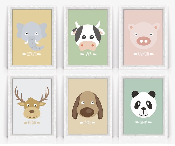 Cuadros infantiles. Impresiones de animales. Arte infantil | Etsy España