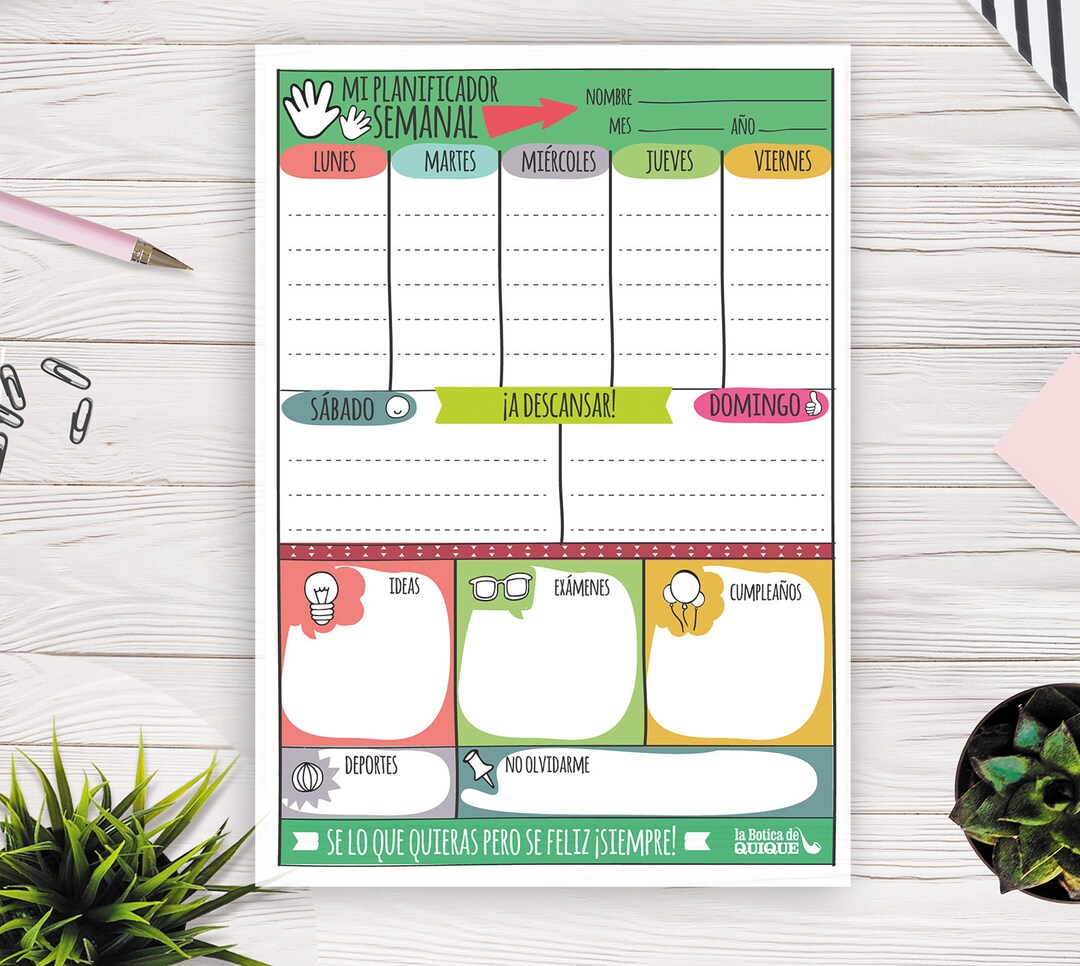 Kids Weekly Planner Printable, Children's Schedule A4 (digital Download ...