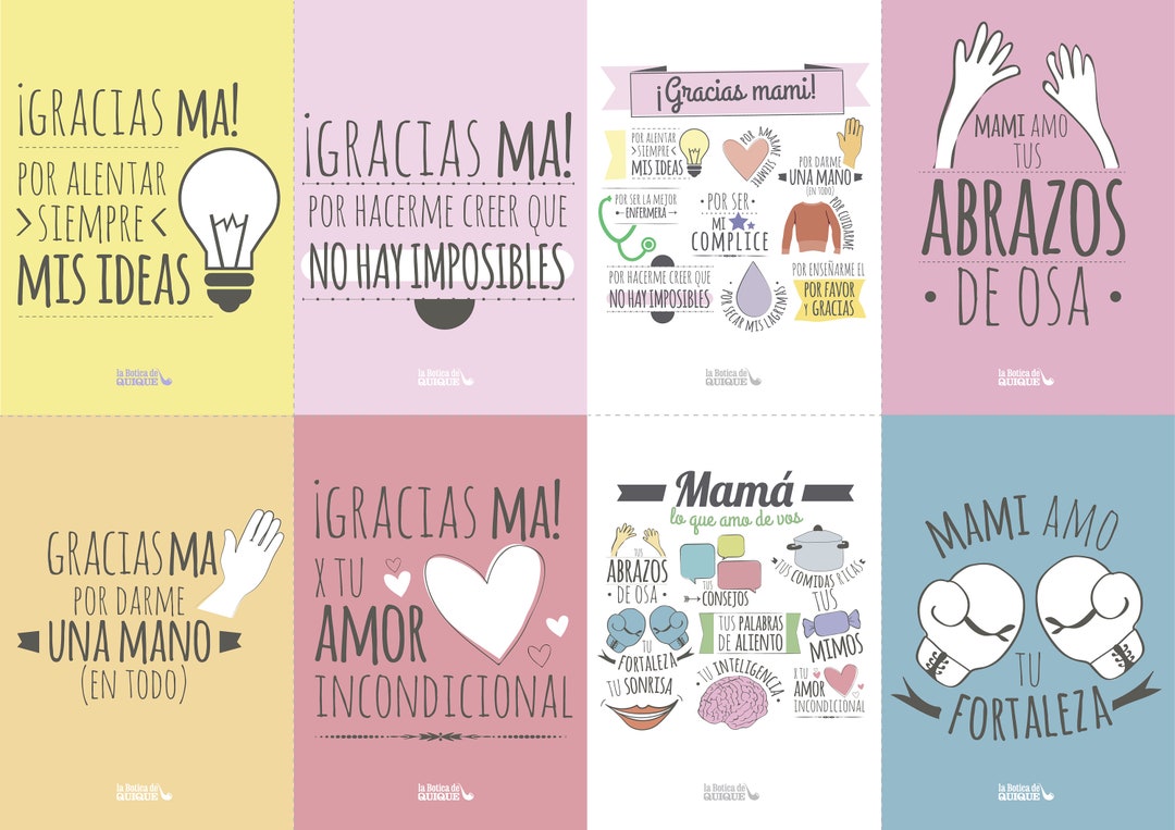 Día De La Madre. Set X 8. Spanish Mother's Day Card. Tarjeta De ...