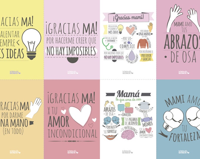 Spanish Mother's Day Card Set, Printable Greeting Cards (digital ...