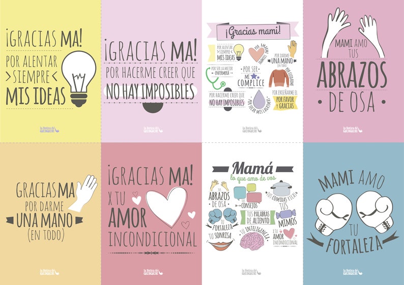 Día De La Madre. Set X 8. Spanish Mother's Day Card. Tarjeta De ...