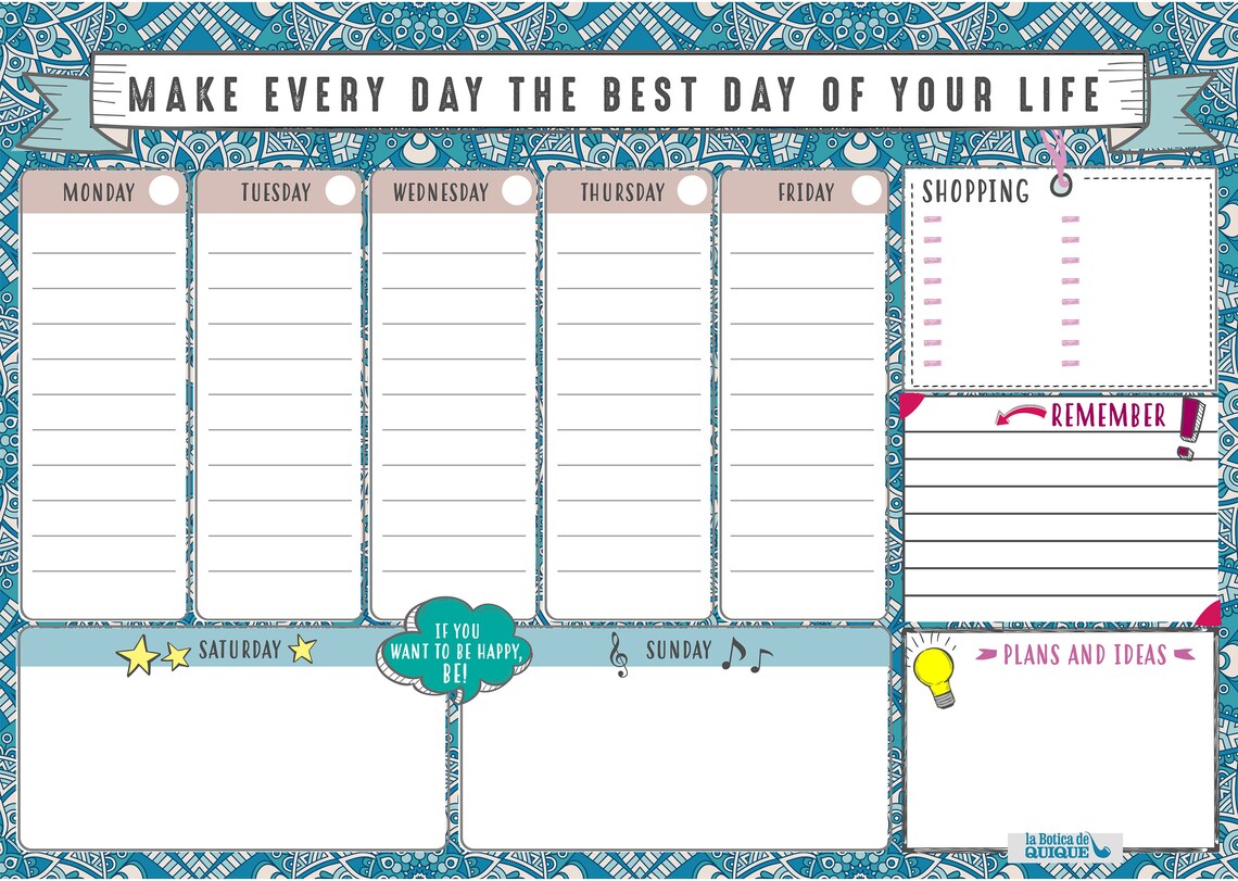 Weekly Organizer Positive. in English. A4 and A3. 2 Files. - Etsy