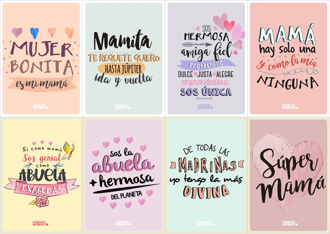 Día De La Madre. Set X 8. Spanish Mother's Day Card. Tarjeta De ...