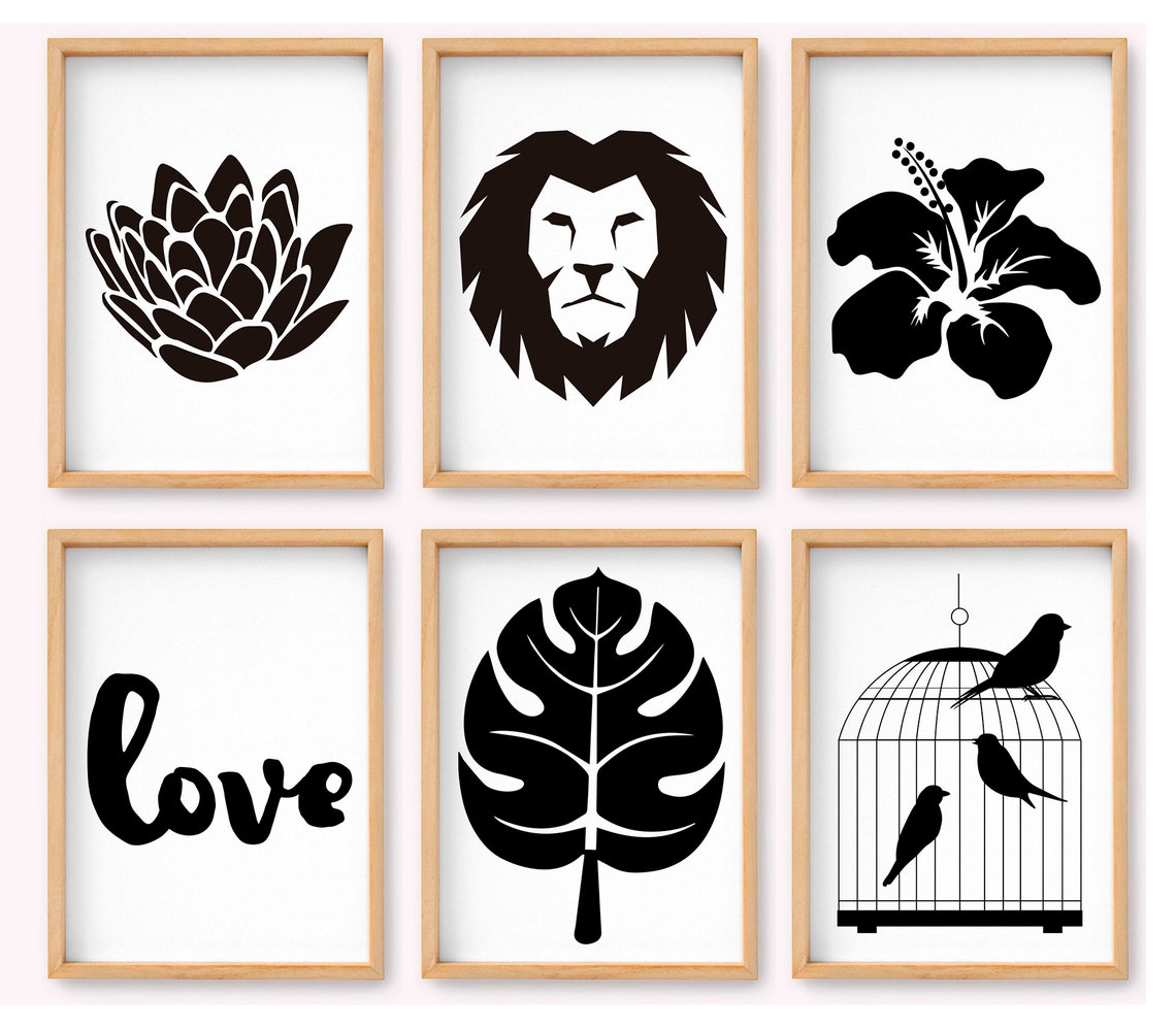 Set de 6 cuadros decorativos en blanco y negro. Laminas imprimibles ...