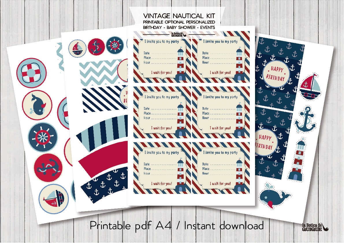 Printable Kit Nautic Vintage. DIY Printable Birthday Party Package ...