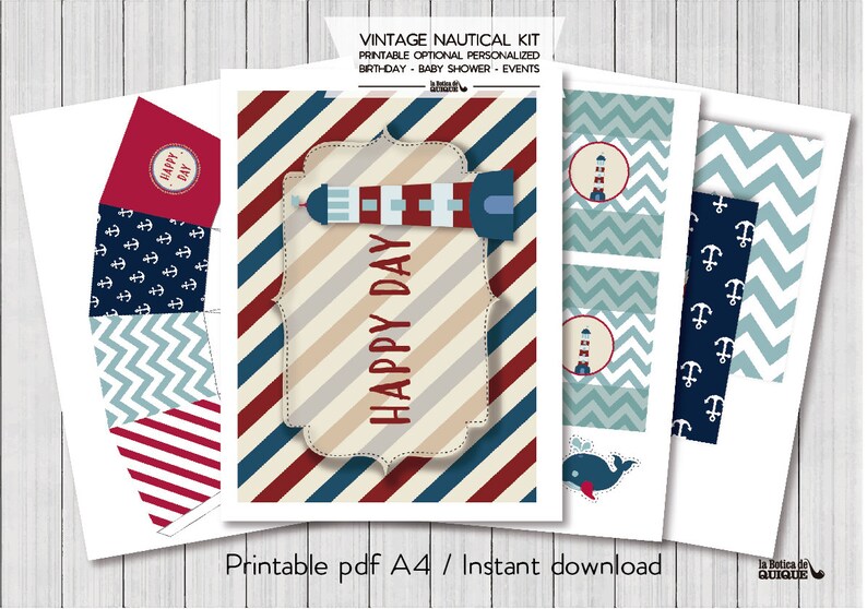 Printable Kit Nautic Vintage. DIY Printable Birthday Party Package ...