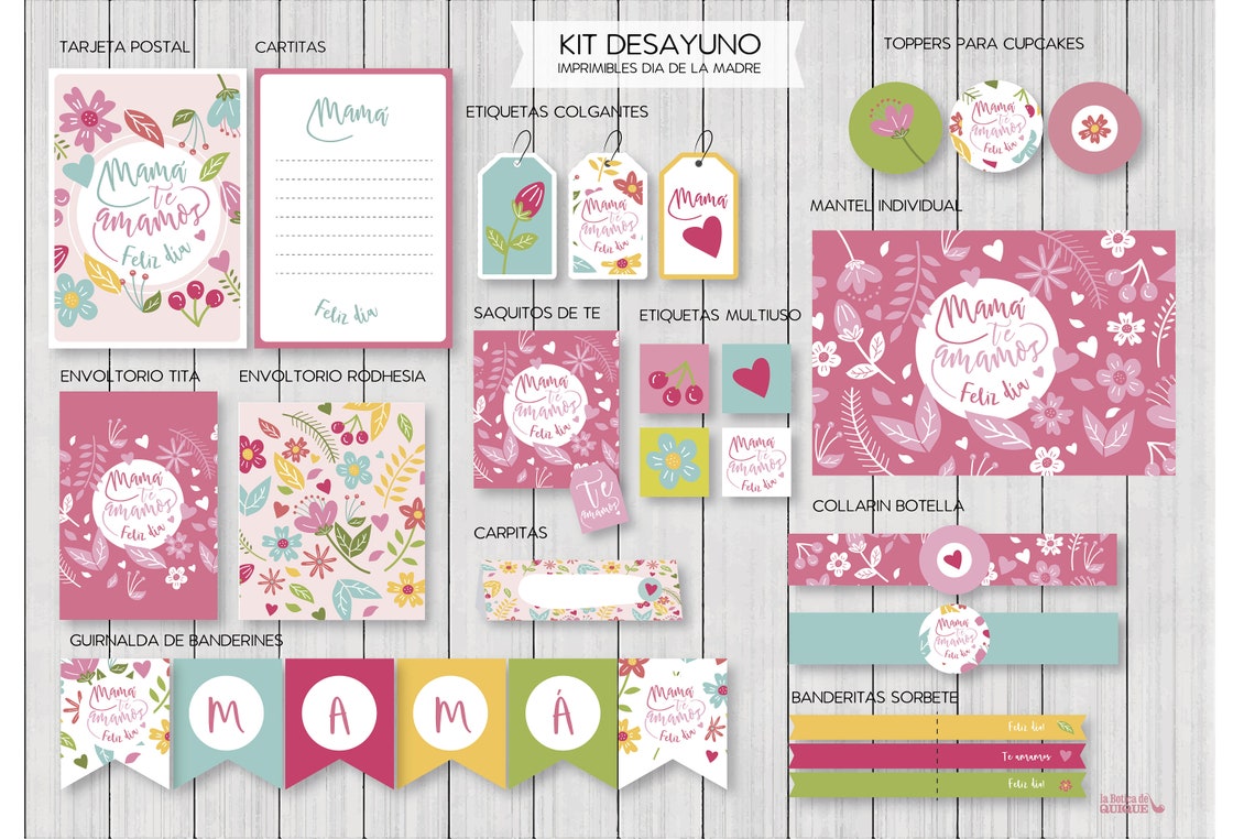 Printable Kit Mother's Day. Printable Breakfast. Shabby Chic Mama. Mamá ...