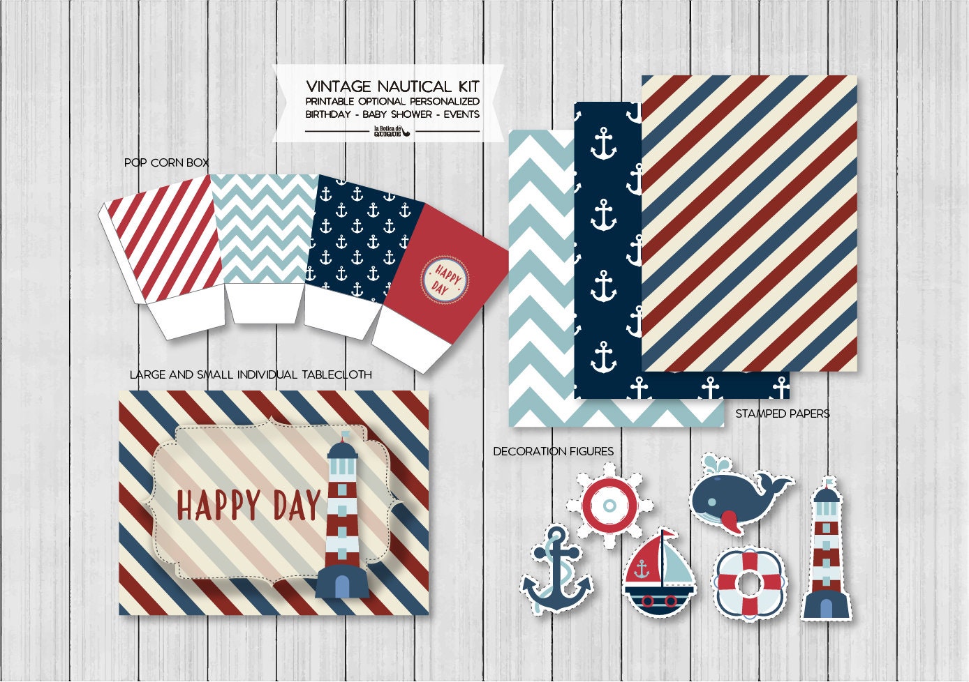 Printable Kit Nautic Vintage. DIY Printable Birthday Party Package ...