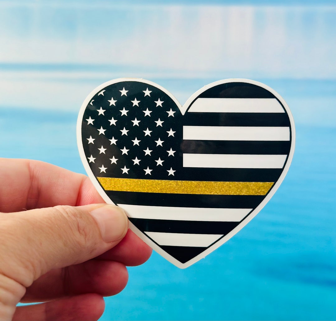 911 Dispatcher Thin Gold Line Heart Flag Vinyl Sticker Laptop Sticker ...