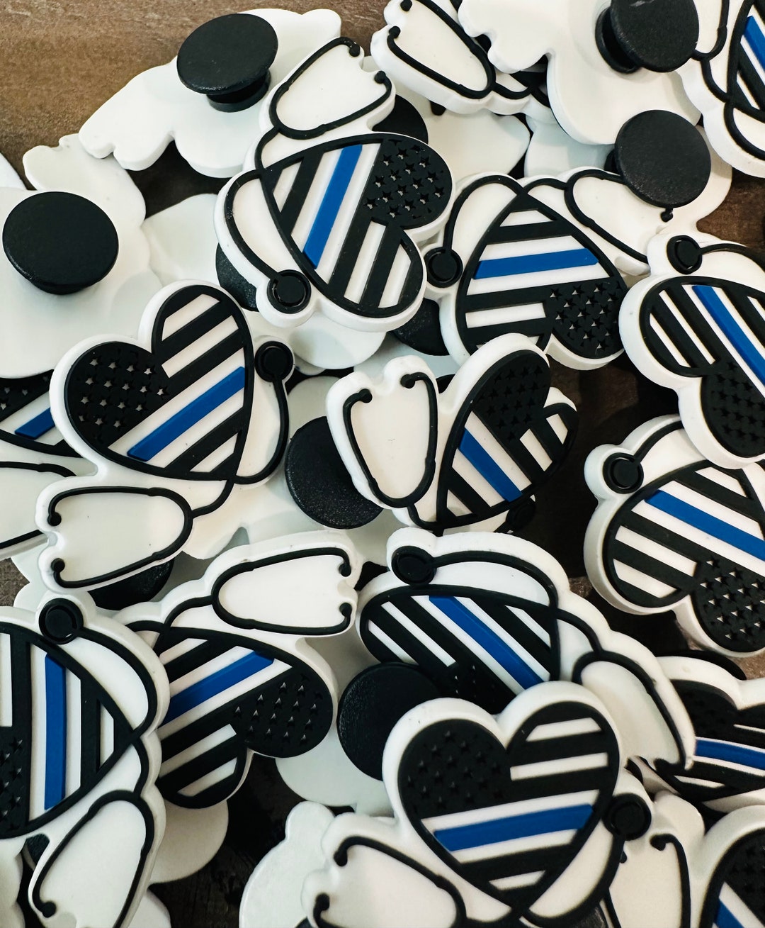 Thin Blue Line Heart Stethoscope Croc Charm Nurse & Police Wife Charms ...