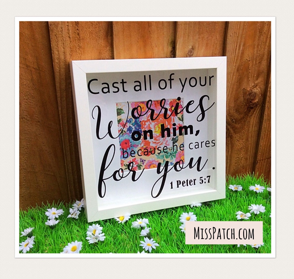 Bible Verse Scripture Frame Christian Gifts 1 Peter 5:7 | Etsy