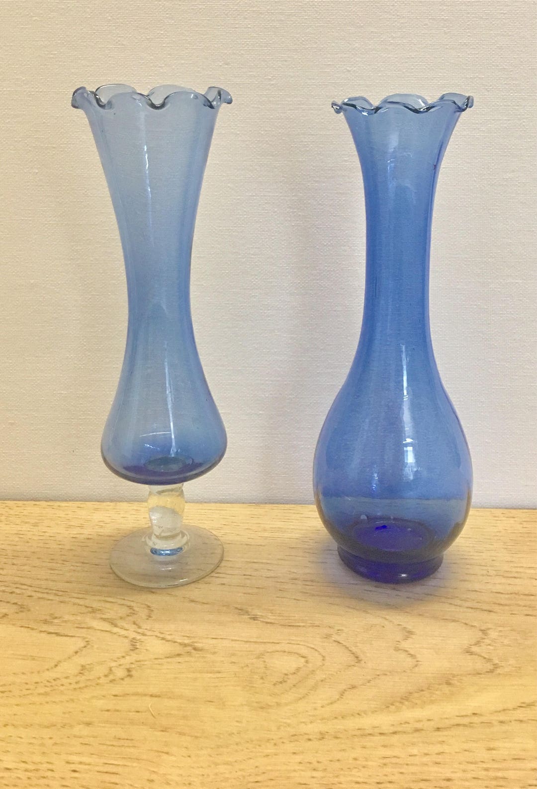 Retro Vintage Set of 2 Fluted Blue Glass Vases - Etsy