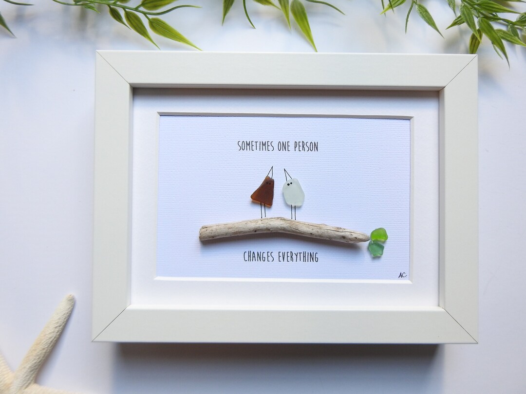 Sea Glass Art Picture Frame Sea Glass Birds Gift for - Etsy
