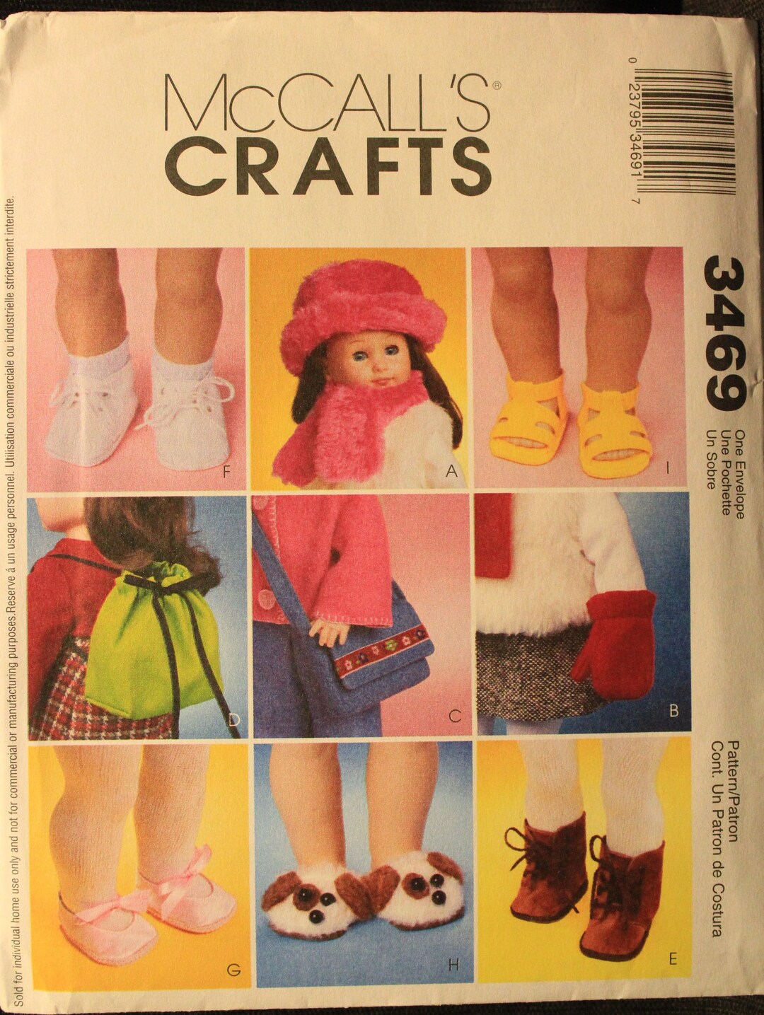 Mccalls Pattern 3469 18 in Doll Accessories Shoes, Slippers, Bags, Hat ...