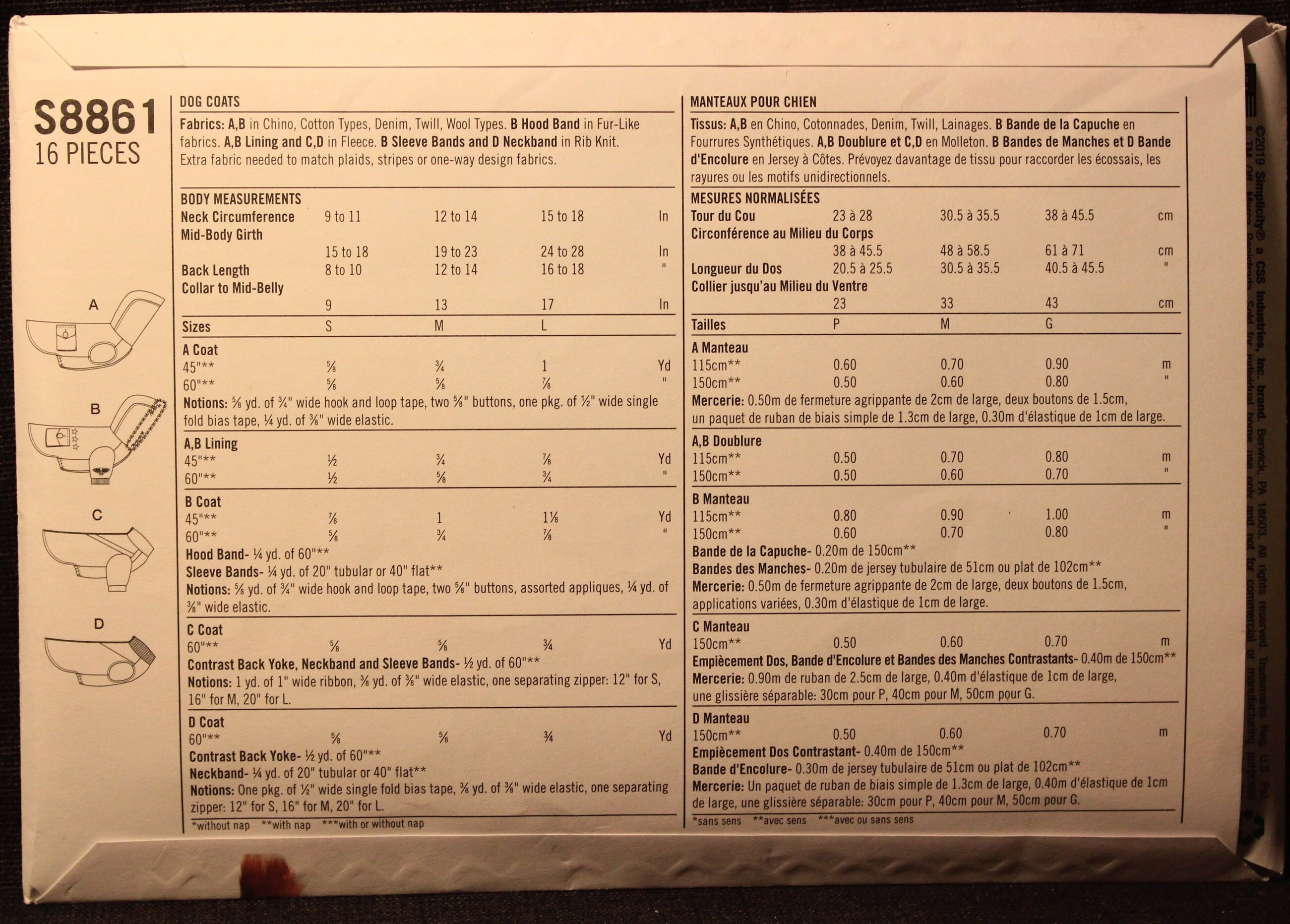 Simplicity Pattern 8861 Dog Coats in Size Small Medium and - Etsy