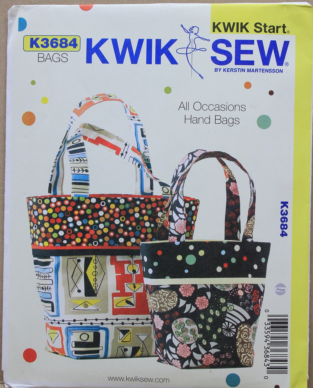 Kwik Sew Pattern K3684 All Occasions Hand Bags in Sizes Small and Large ...