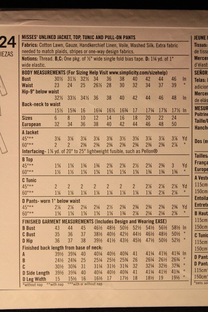 Simplicity Pattern 8924 U5 Misses' Jacket Top Tunic and | Etsy