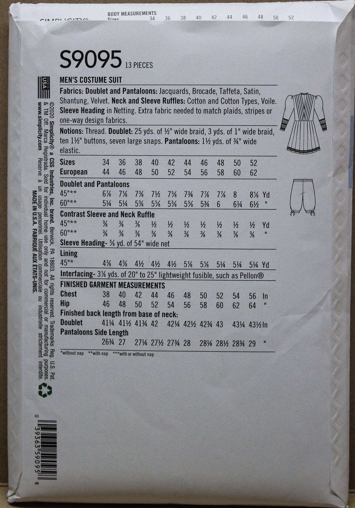 Simplicity Pattern 9095 BB Men's Tudor Era Historical - Etsy