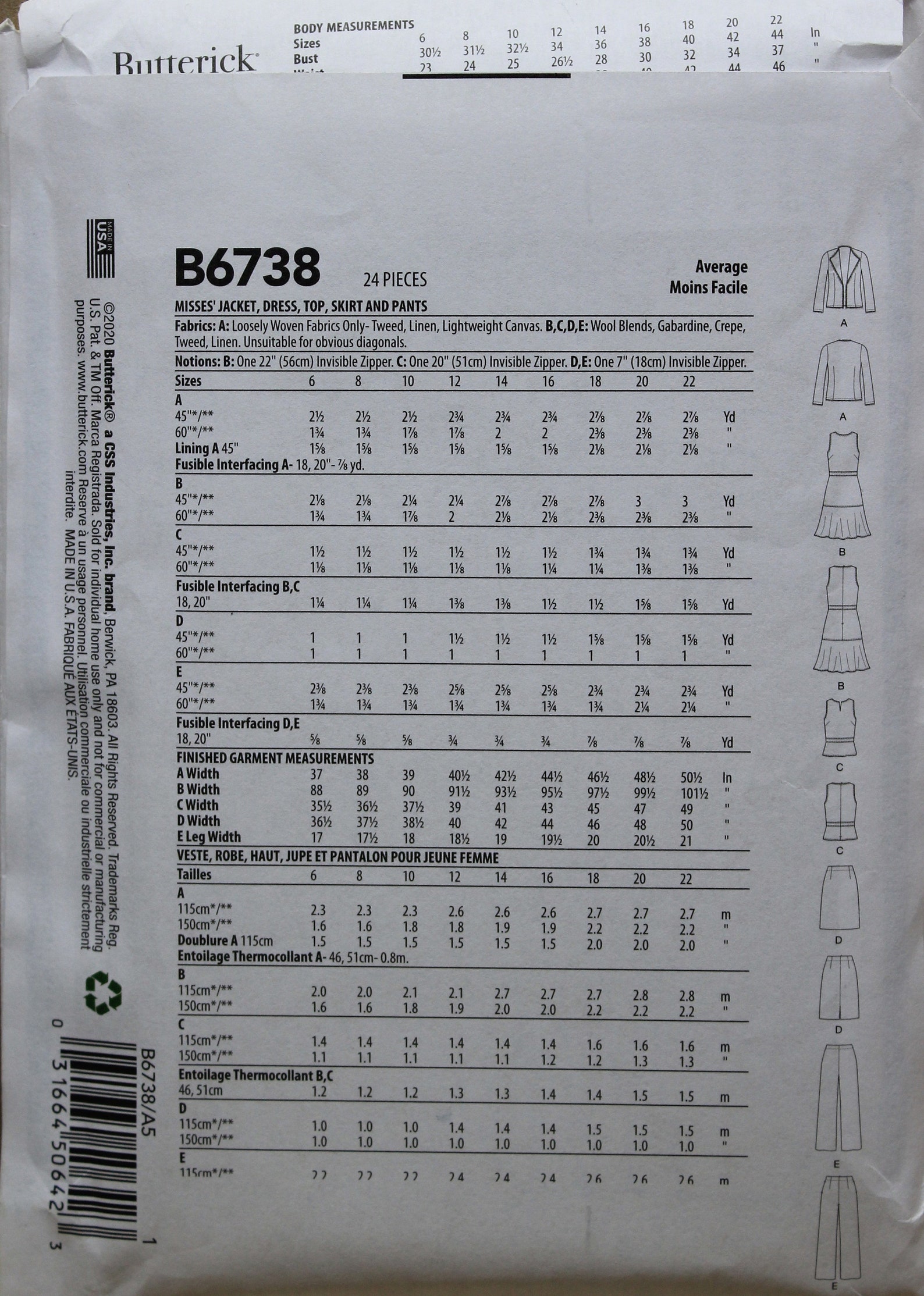 Butterick Pattern 6738 A5 Misses' Jacket Dress Top - Etsy