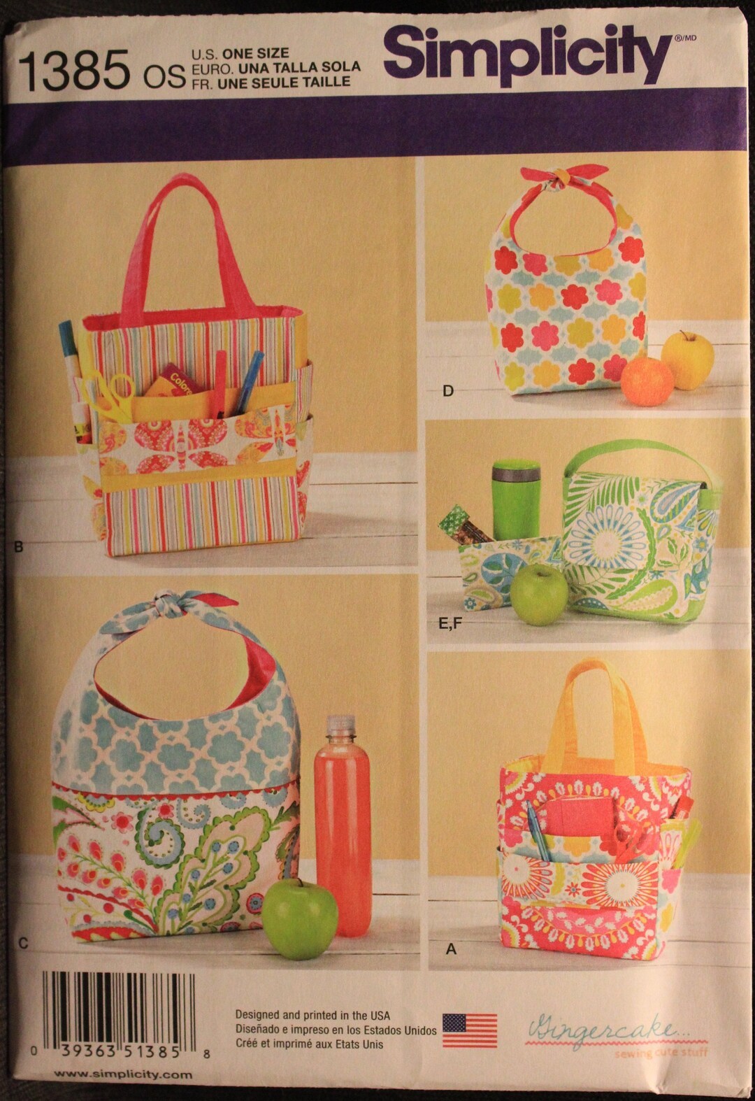 Simplicity Pattern 1385 Gingercake Sewing Cute Stuff Art Caddies, Lunch ...