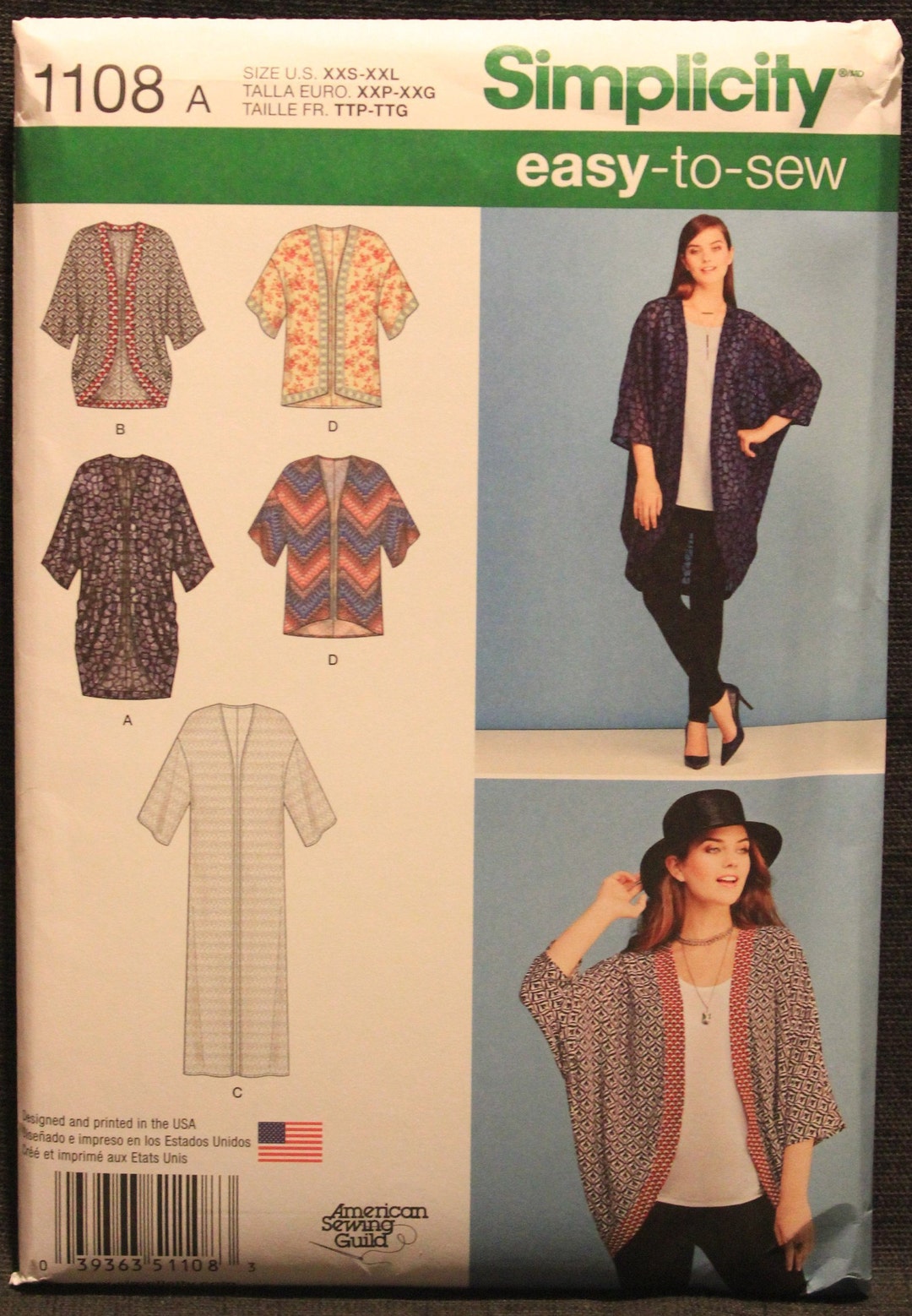 Simplicity Pattern 1108 American Sewing Guild Misses' Kimonos in ...