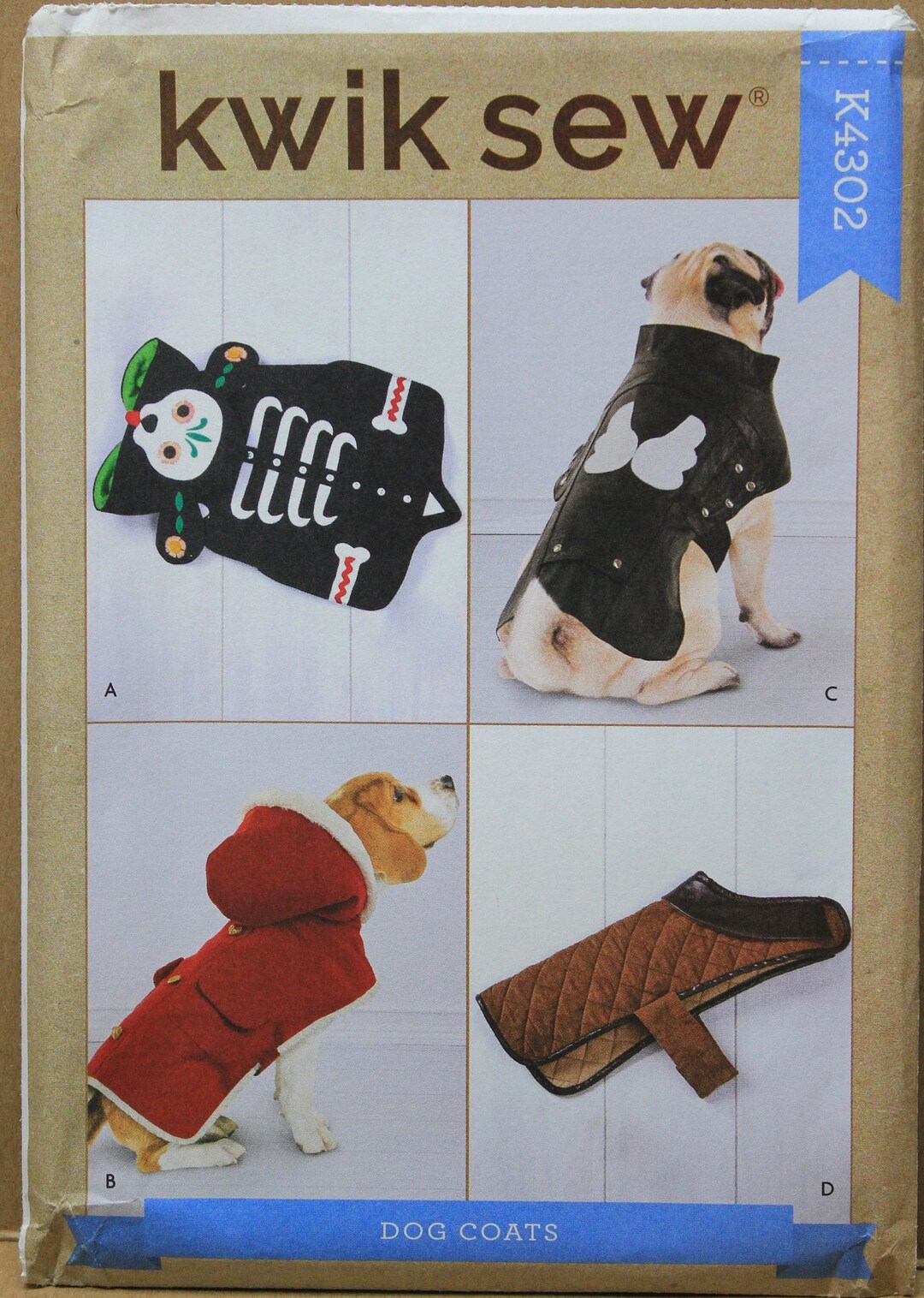 Kwik Sew Pattern K4302 Dog Coats in Sizes Small (9in-11in)-medium (12in ...