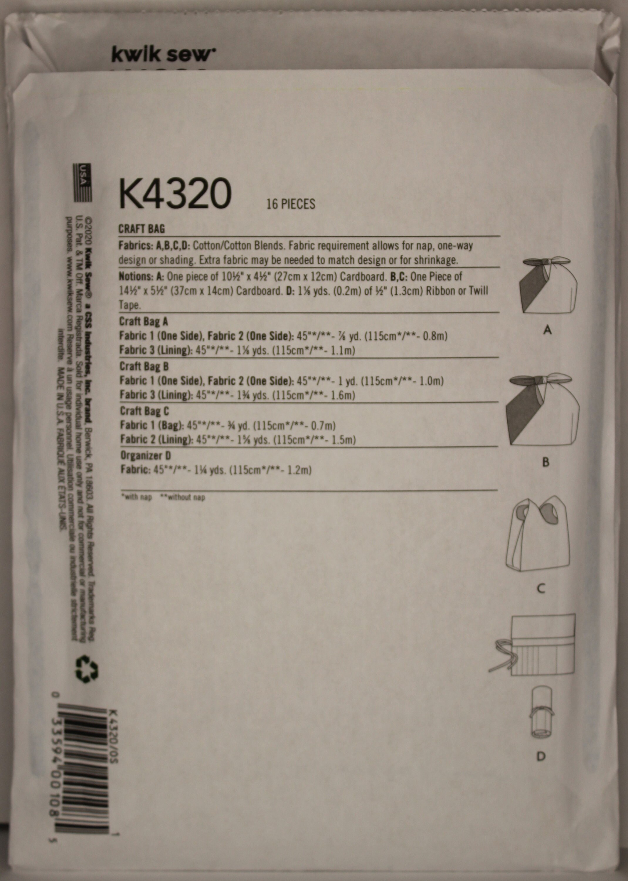 Kwik Sew Pattern K4320 Knitting and Yarm Craft Bags - Etsy