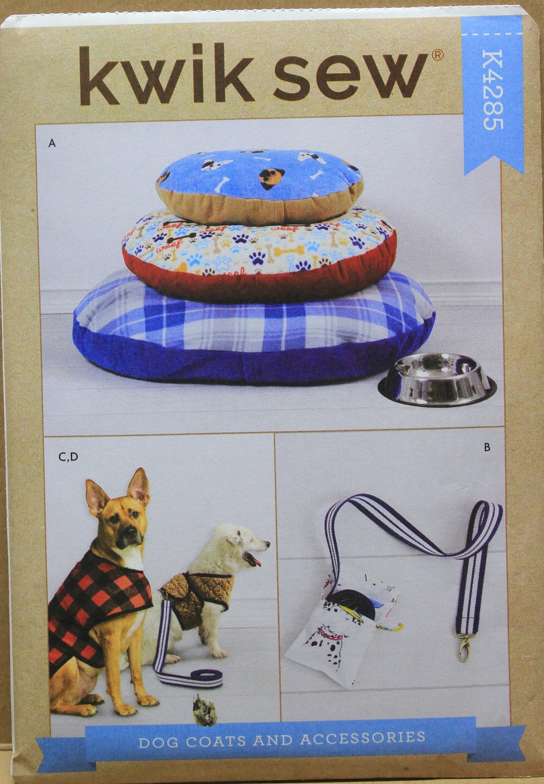 Kwik Sew Pattern K4285 Dog Beds in 3 Sizes, Leash With Case, Harness ...