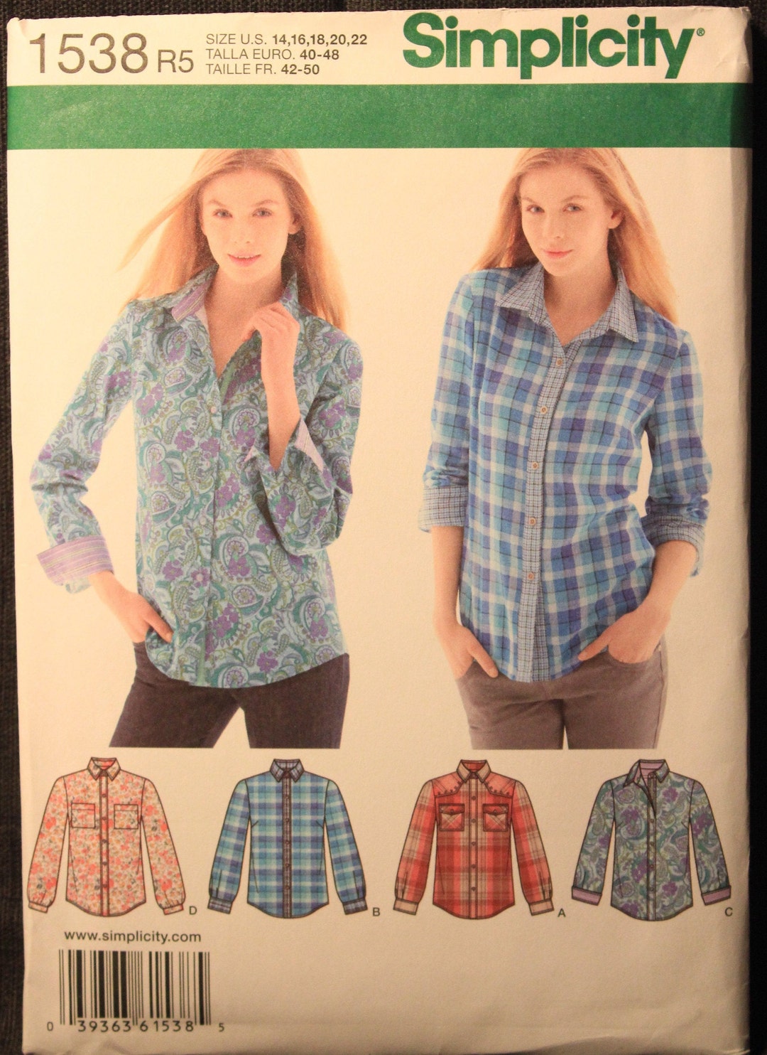Simplicity Pattern 1538 R5 Misses' Button Front Shirt in Sizes 14-16-18 ...