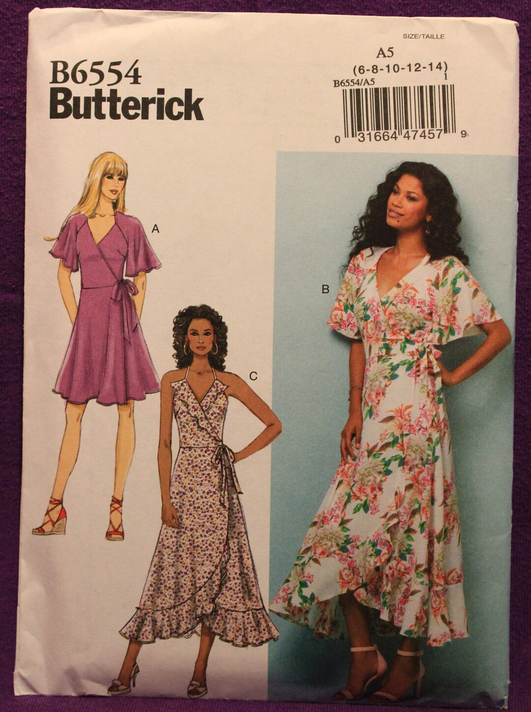 Butterick Pattern 6554 A5 Misses' Wrap Dresses in Sizes 6-8-10-12-14 - Etsy