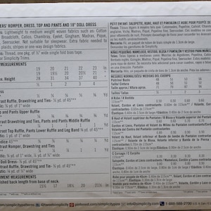 Simplicity Pattern 1472 Toddler's Sportswear With Matching 18 Doll ...