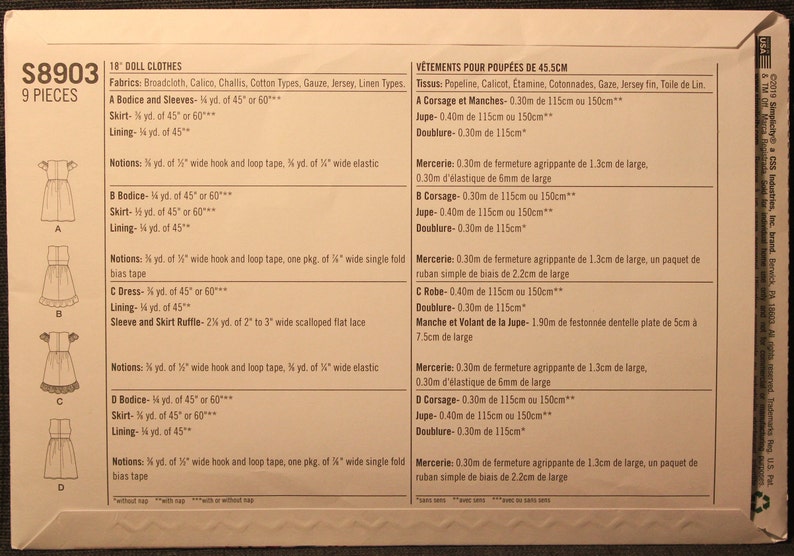 Simplicity Pattern 8903 18 Doll Clothes | Etsy