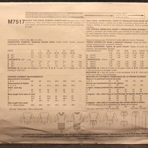 Mccalls Pattern 7517 Y Misses' Batwing Top, Dress and Romper, and ...