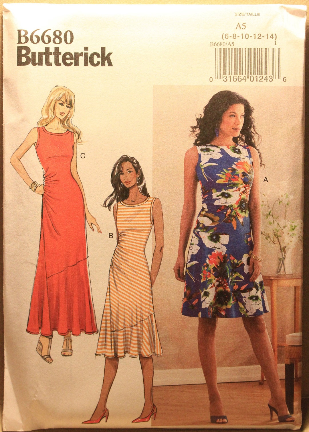 Butterick Pattern 6680 A5 Misses' Dress With Side Gather and Length ...