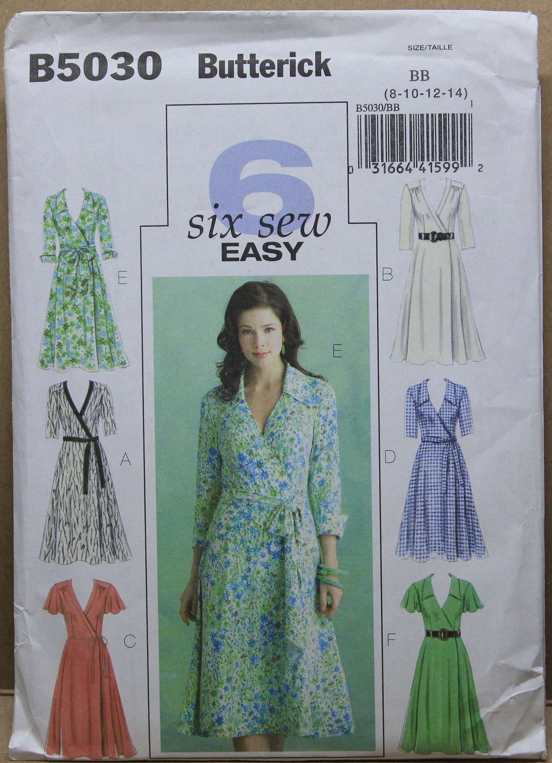 Butterick Pattern 5030 BB Six Sew Easy Misses' Wrap Dresses, Belt and ...