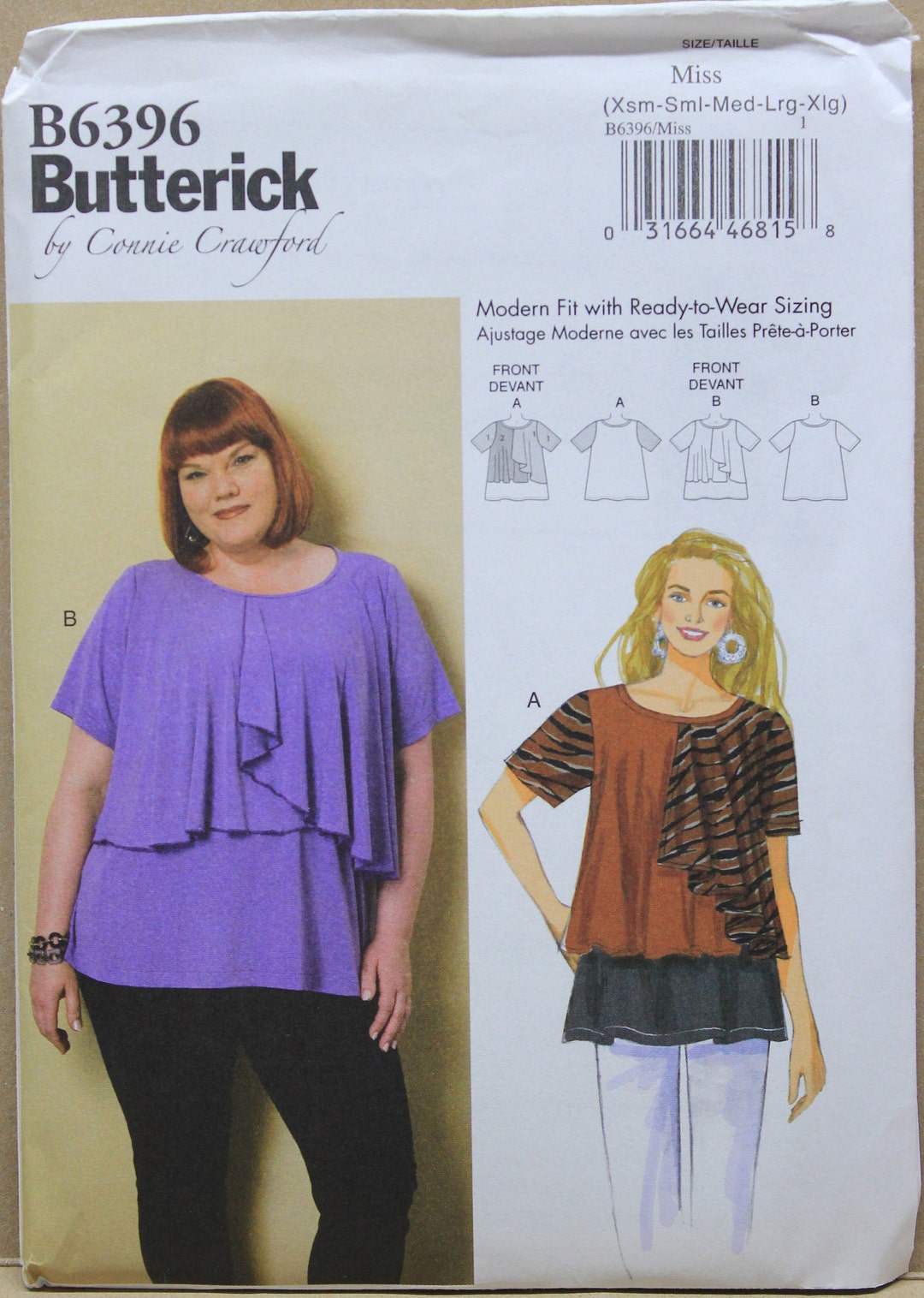 Butterick Pattern 6396 Miss Misses' Asymmetical-overlay Top in Sizes ...