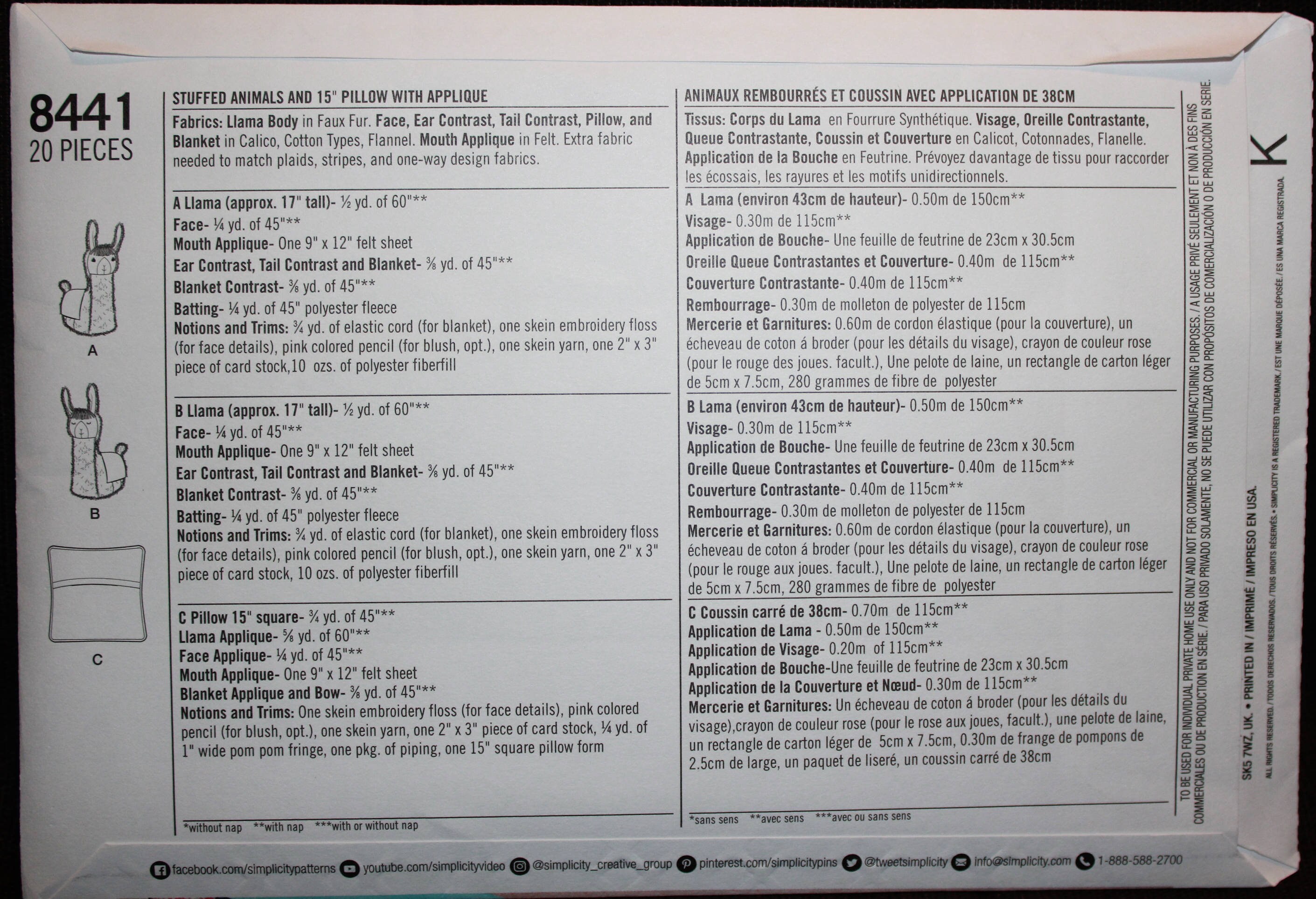 Simplicity Pattern 8441 Gingercake Designs Stuffed Llamas and | Etsy