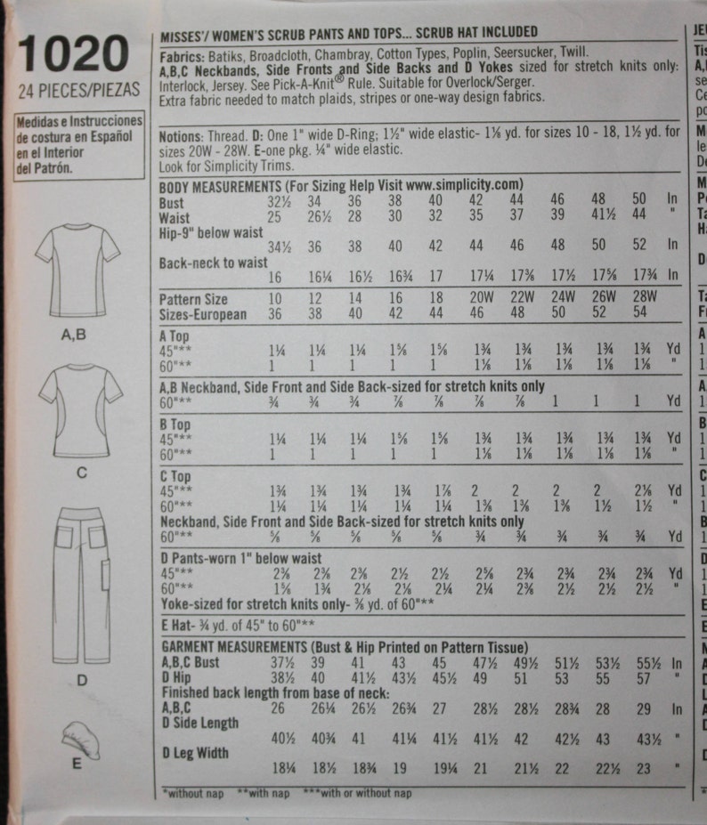 Simplicity Pattern 1020 BB Easy to Sew Womens Scrub Pants - Etsy