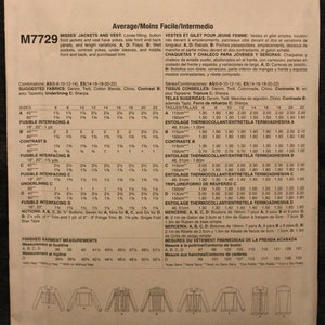 Mccalls Pattern 7729 A5 Misses' Jean Jackets and Vests in - Etsy