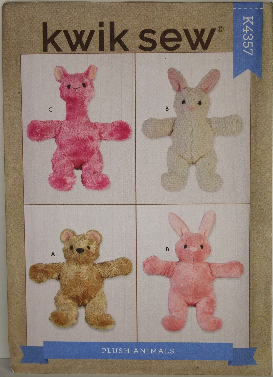 Kwik Sew Pattern K4357 Plush Animals 8"-10" Tall Bunny Llama and Bear ...