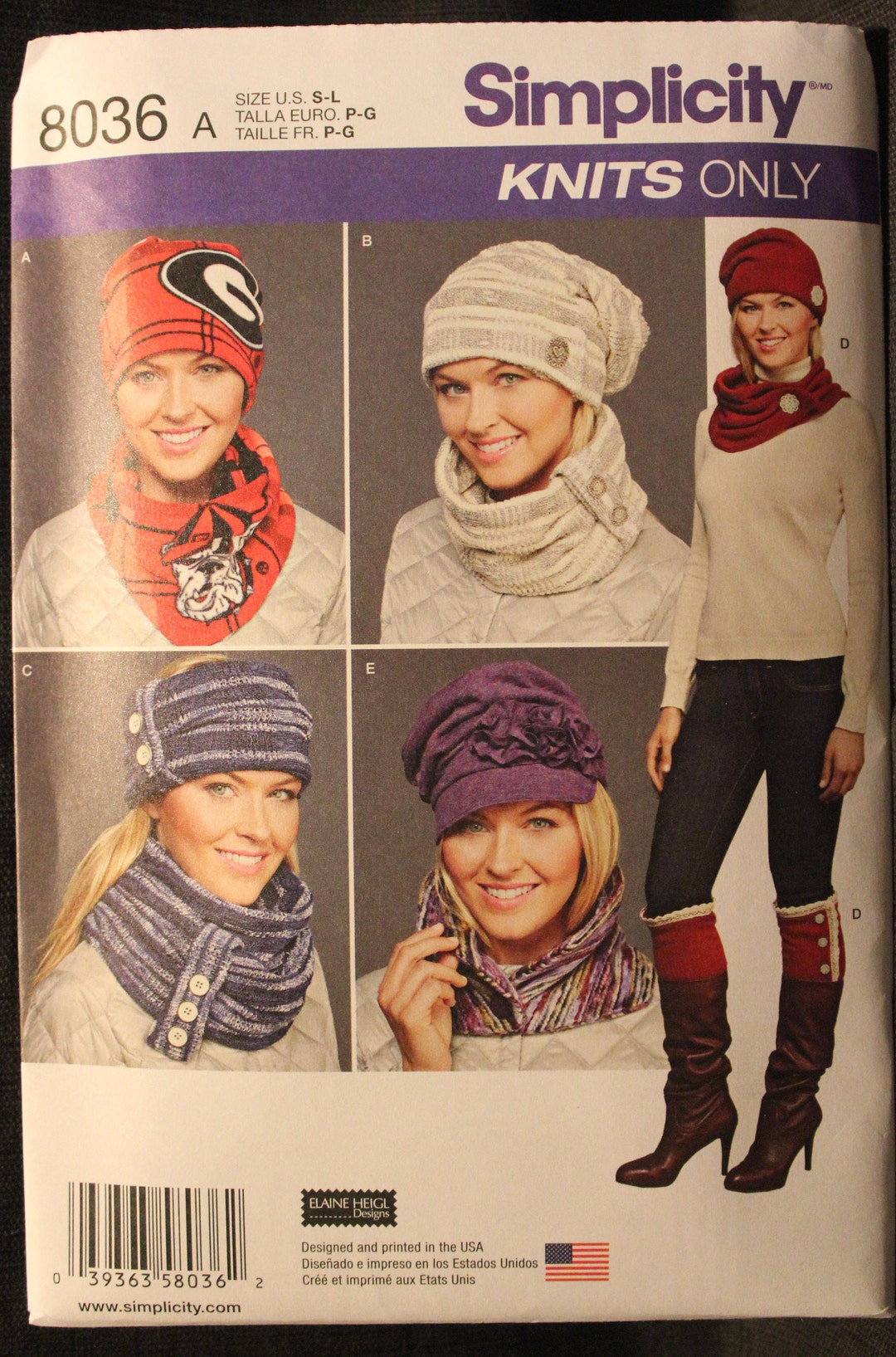 Simplicity Pattern 8036 Elaine Heigl Designs Misses Knit Cold Weather ...