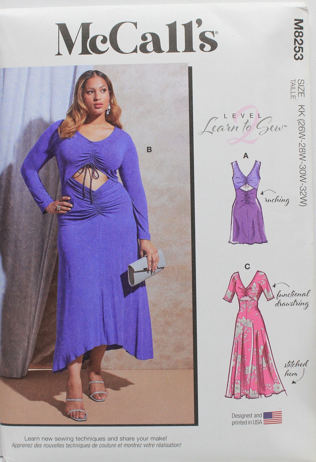 Mccalls Pattern 8253 KK Plus Size Women's Cut Out Ruched Dress in Sizes ...